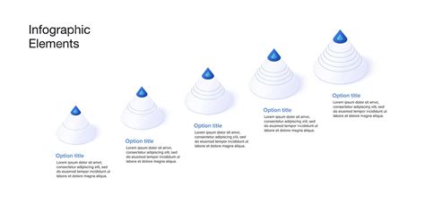 5단계 원뿔이 있는 비즈니스 프로세스 차트 인포그래픽 큐빅 기업 워크플로 그래픽 요소 회사 순서도 프레젠테이션 슬라이드 아이소메트릭 디자인의 벡터 정보 그래픽 프리미엄 벡터