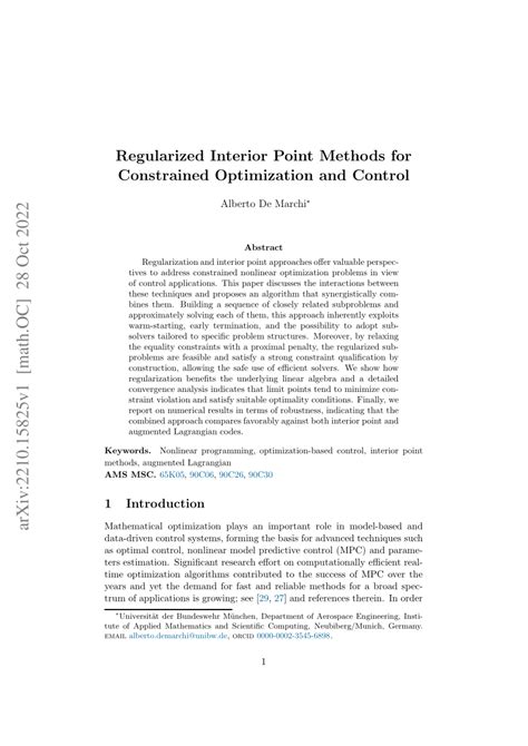 PDF Regularized Interior Point Methods For Constrained Optimization And Control