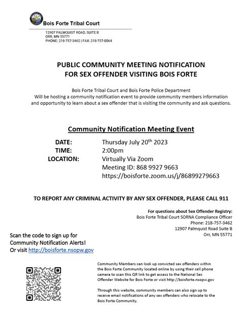 Public Community Meeting Notification For Sex Offender Visiting Bois