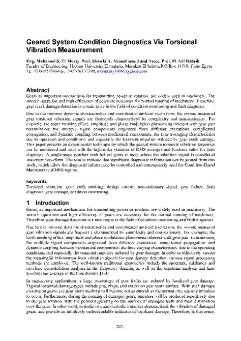 Pdf Geared System Condition Diagnostics Via Torsional Vibration Measurement