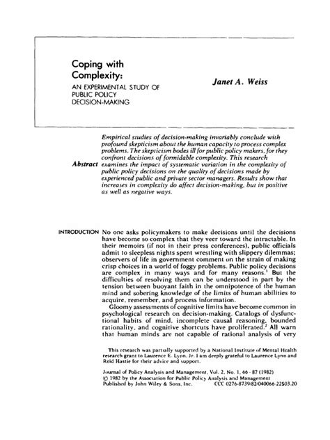 Coping Of Complexity Pdf Decision Making Rationality