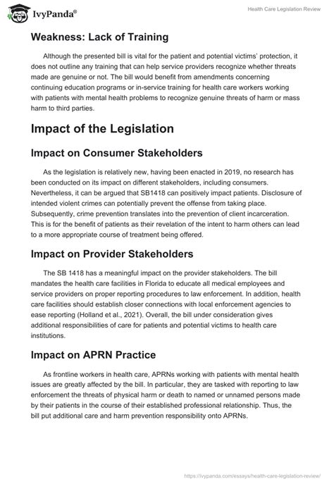 Health Care Legislation Review 952 Words Essay Example
