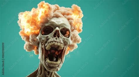A Surreal Image Of A Skull Exploding With Fire Depicting An Intense