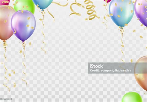 생일 축하 벡터 배경 디자인입니다 생일 축하해 풍선으로 인사말 텍스트 다양한 색상 공중에 대한 스톡 벡터 아트 및 기타 이미지 공중 반짝이 공란 Istock