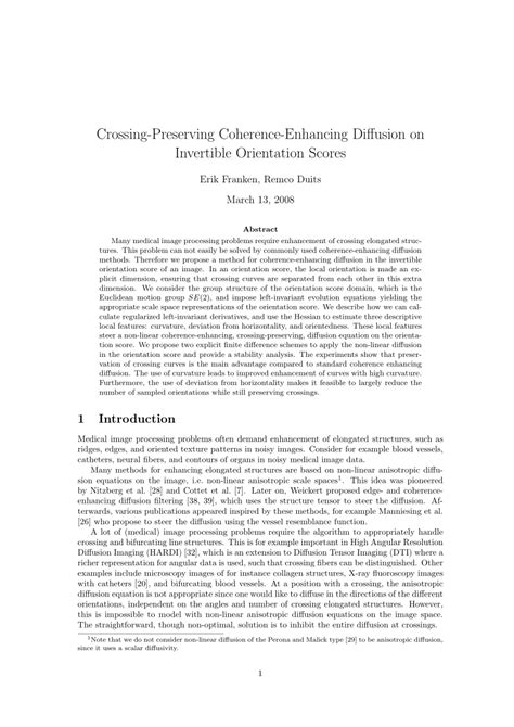 Pdf Crossing Preserving Coherence Enhancing Diffusion On Invertible Orientation Scores