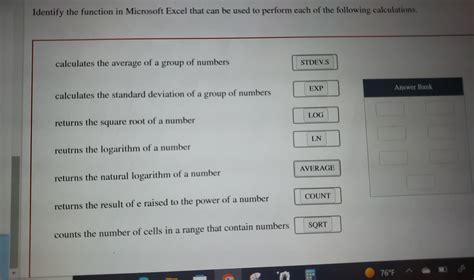 Identify The Function In Microsoft Excel That Can Be Chegg
