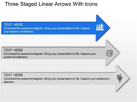 Three Staged Linear Arrows With Icons Powerpoint Template Slide Presentation PowerPoint