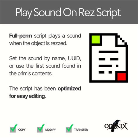 second life marketplace play sound on rez script