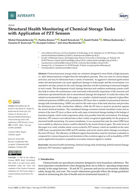 Pdf Structural Health Monitoring Of Chemical Storage Tanks With Application Of Pzt Sensors