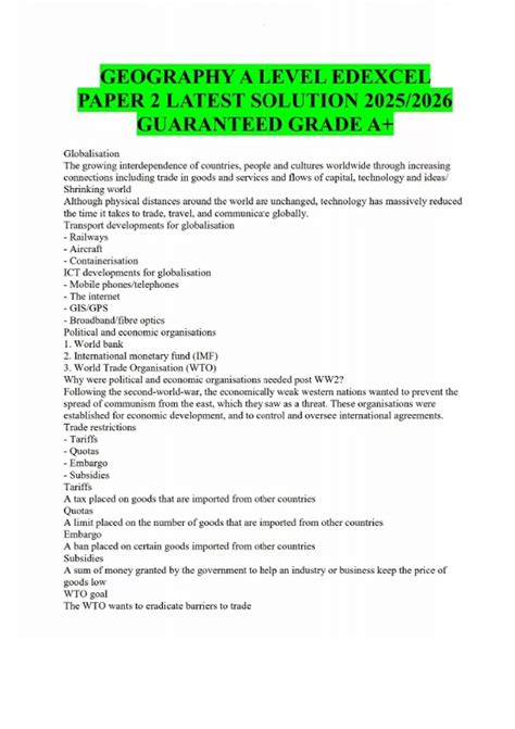 Geography A Level Edexcel Paper 2 Latest Solution 2025 2026 Guaranteed Grade A Geography A