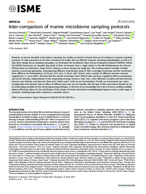 Pdf Inter Comparison Of Marine Microbiome Sampling Protocols