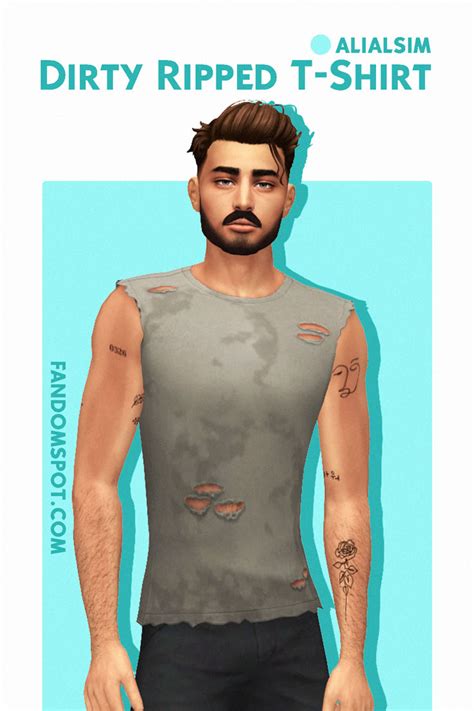 Dirty Ripped T Shirt Cc By Alialsim Ts4 Sims 4 Male Clothes Sims