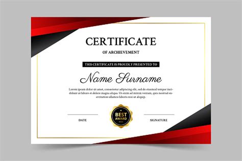 현대적인 우아한 빨간색과 검은 색 인증서 템플릿입니다 사업과 교육에 대한 감사 벡터 일러스트 레이 션 검은색에 대한 스톡 벡터 아트 및 기타 이미지 Istock