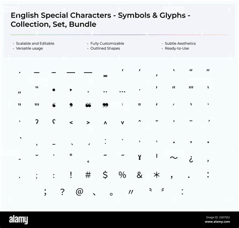 english special characters symbols and glyphs collection stock vector