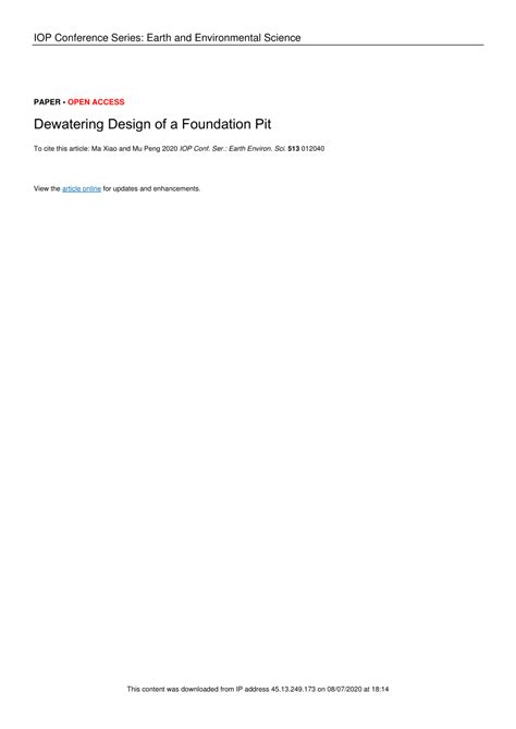 Pdf Dewatering Design Of A Foundation Pit