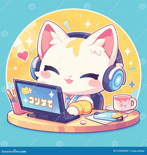 A Cute Cat Software Engineer Cartoon Style Stock Vector Illustration