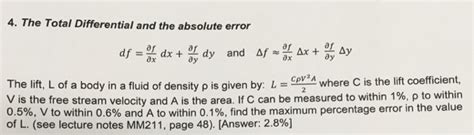 Solved 4 The Total Differential And The Absolute Error Af