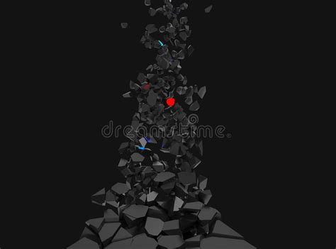Abstract Shattering Fragments Floating In Space Red And Blue Glowing Pieces Stock Illustration