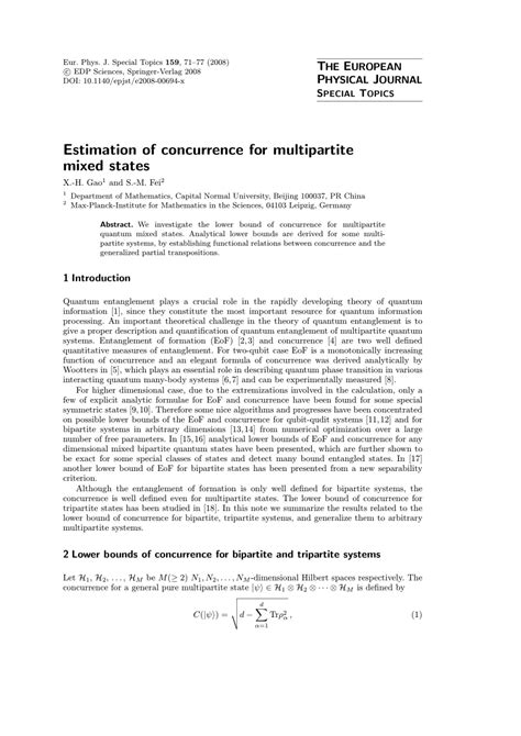 Pdf Estimation Of Concurrence For Multipartite Mixed States