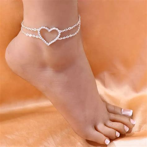 New Fashion Double Layer Heart Anklet Bracelet Summer Beach Fine Chain