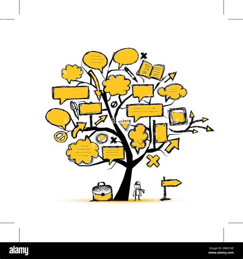 Sketch Of Tree With Arrows And Frames For Your Design Stock Vector