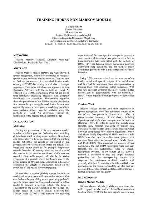 PDF Training Hidden Non Markov Models