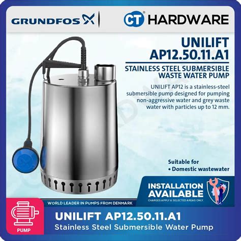Grundfos Unilift Ap125011a1 Stainless Steel Submersible Drainage Pump With Float Switch 1 1kw