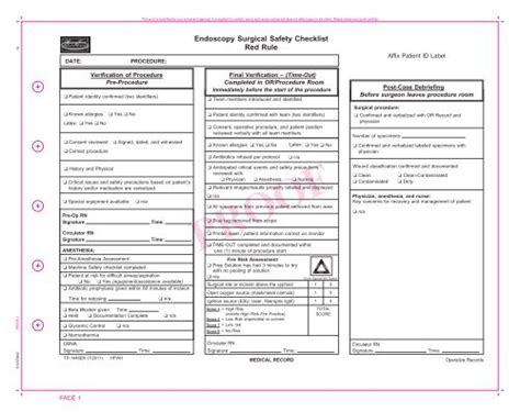 Endoscopy Surgical Safety Checklist Red Rule
