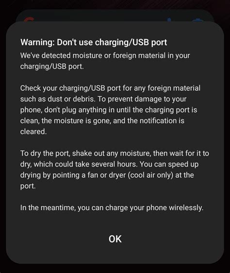 Wet Charging Port Error Message R S22ultra