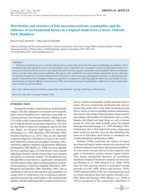 Pdf Distribution And Structure Of Lotic Macroinvertebrate Communities And The Influence Of