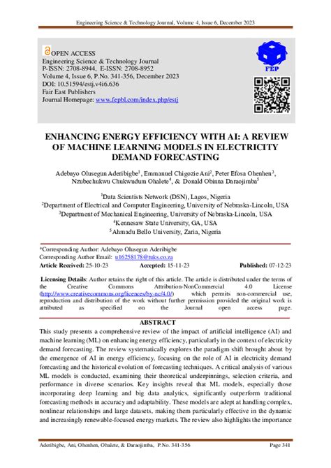 Pdf Enhancing Energy Efficiency With Ai A Review Of Machine Learning Models In Electricity