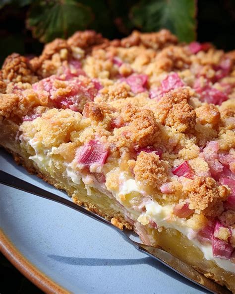 German Rhubarb Cake With Streusel And Pudding A Tempting Delight