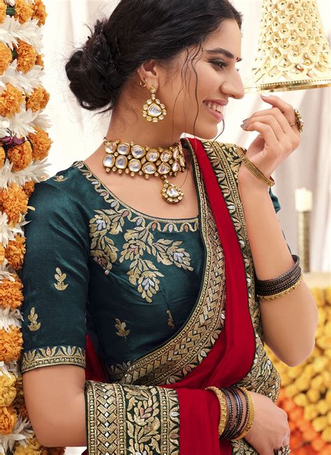 Purchase Red Georgette Border Classic Sari Online Usa