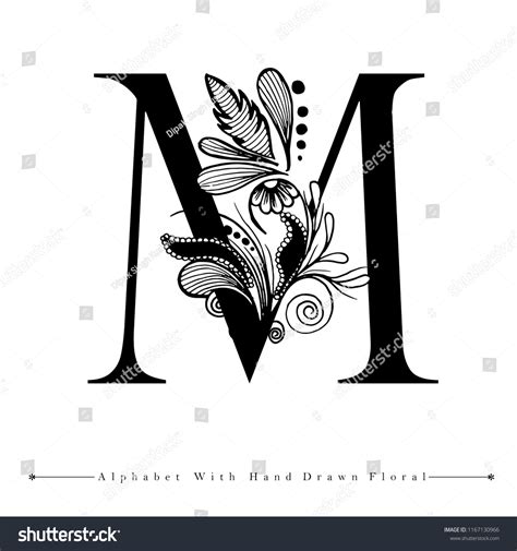 Alphabet Letter M Black White Hand Stock Illustration 1167130966