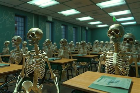 Cartoon People At A Skeleton Class Premium Ai Generated Image