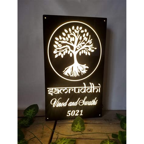 Tree Design LED Acrylic Name Plate Waterproof