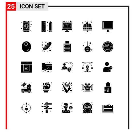 user interface pack of 25 basic solid glyphs of electric solar