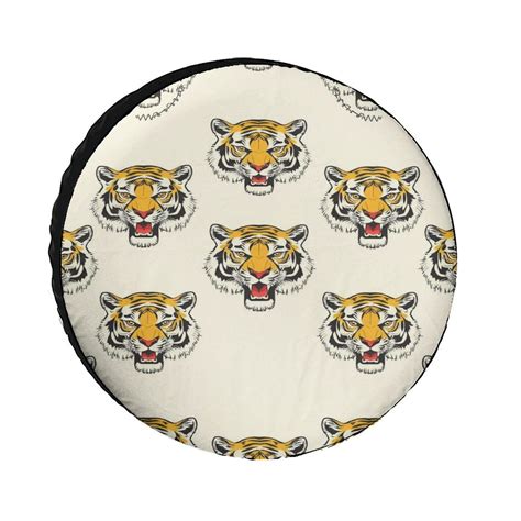Seamless Tiger Head Pattern Spare Tire Cover Weatherproof Wheel Camper