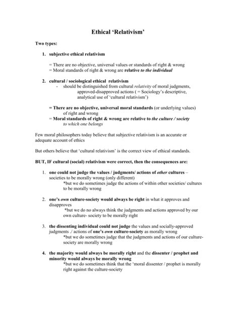 Ethical Relativism Subjective Vs Cultural