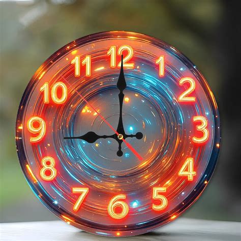Neon Clock Wall Clock Home Decor Orange Light 10 Inch Silent Wooden