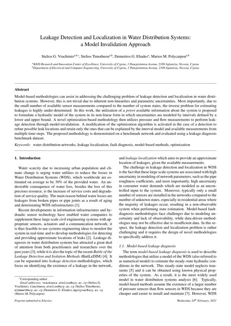 Pdf Leakage Detection And Localization In Water Distribution Systems A Model Invalidation