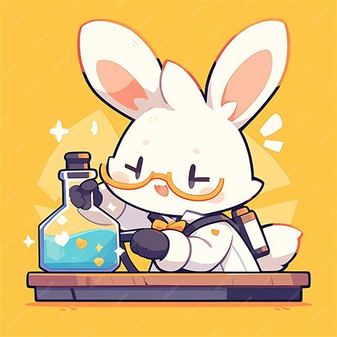 Premium Vector A Fluffy Rabbit Scientist Cartoon Style