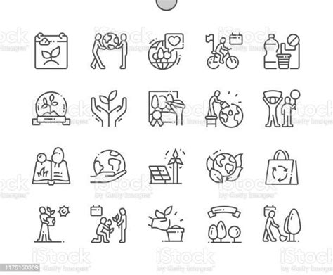 세계 환경의 날 잘 만들어진 픽셀 완벽한 벡터 얇은 라인 아이콘 30 웹 그래픽 및 응용 프로그램을위한 그리드 2x 간단한 최소한의 그림 단일 이미지에 대한 스톡 벡터 아트