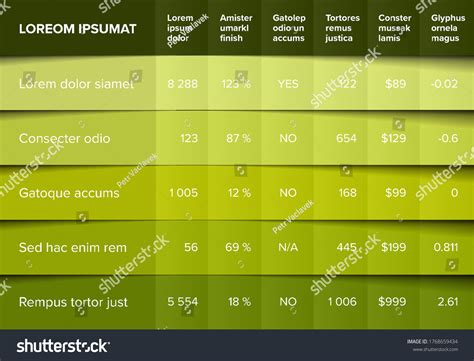 Styled Data Table Template Green Version Stock Vector Royalty Free Shutterstock