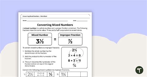 Converting Mixed Numbers Worksheet Teach Starter Worksheets Library