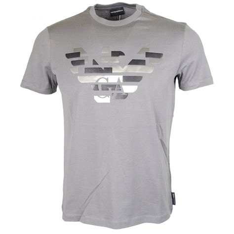 Emporio Armani Cotton Round Neck Printed Logo Grey T Shirt Clothing