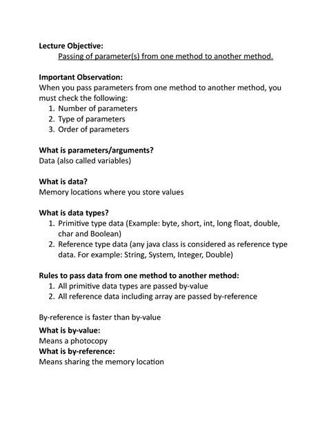 Lecture Objective Passing Data From One Method To Another Method