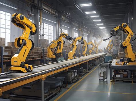 Premium Ai Image Efficiency In Motion Industrial Robots Working On A Conveyor Belt Scene 7