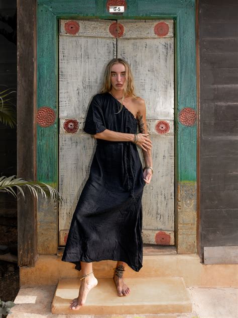 Bohemian Black Colour Elegant Ethnic Boho Outfit One Shoulder Comfy