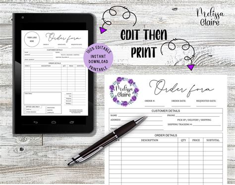 Editable Generic Order Form Template Custom Order Form Order Etsy